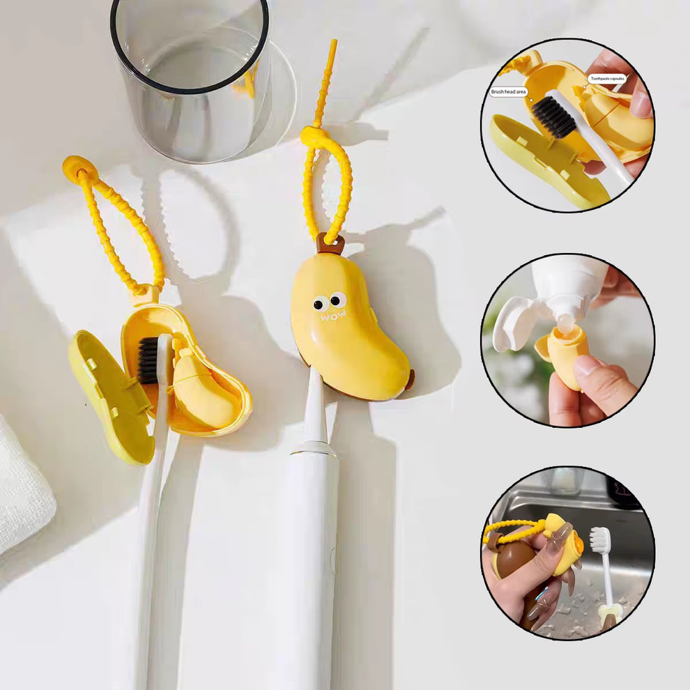 Banana Toothbrush Protective Cap with Toothpaste Storage Box - Compact ...